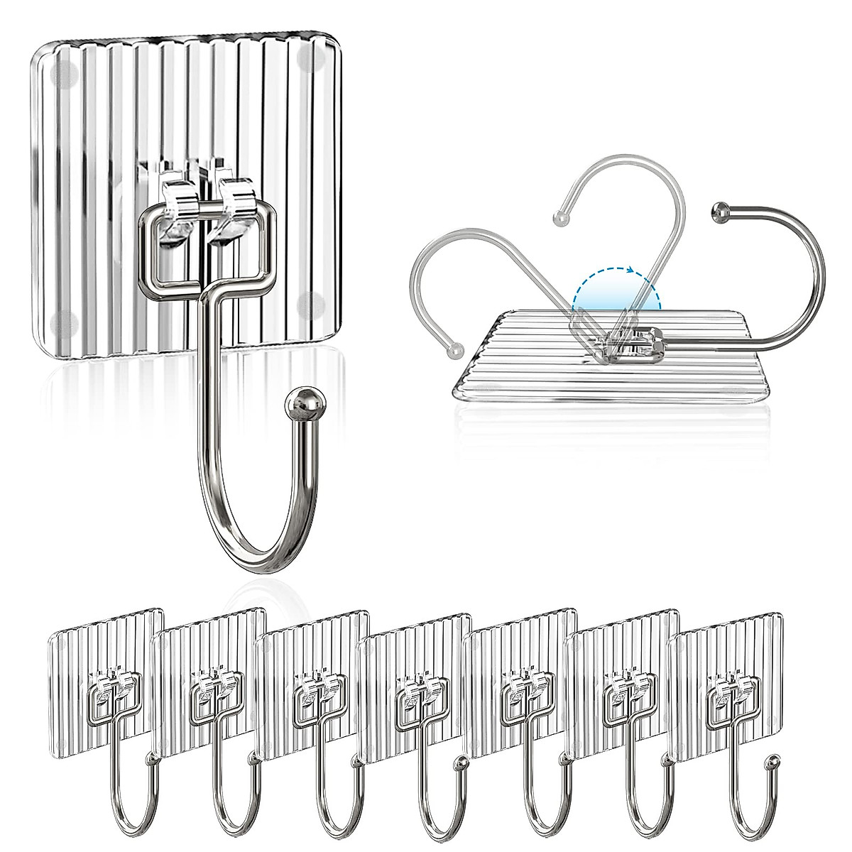 UYCCIMB Acrylic Adhesive Hooks for Hanging Heavy Duty 44lb(Max),Coat and Towel Hooks,Wall Hooks Waterproof and Oilproof for Bathroom,Kitchen and Home Sticky Hooks (Transparent, 8 Pack)