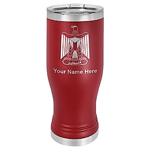 LaserGram 14oz Vacuum Insulated Pilsner Mug, Flag of Palestine, Personalized Engraving Included (Maroon)