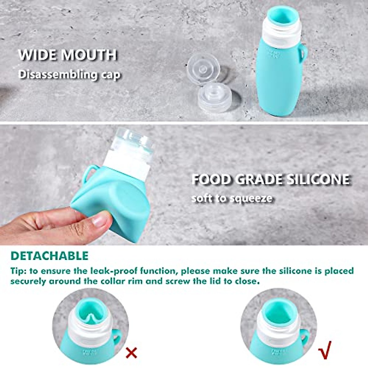 Webake 3oz Squeeze Salad Dressing Bottles with Cleaning Brush, 4 Pack Small Salad Dressing Container to Go