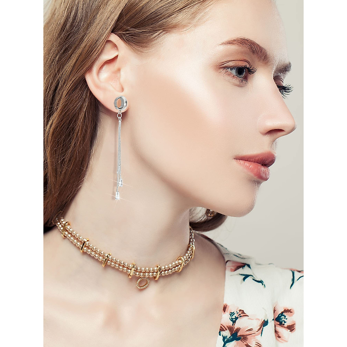 Loviflower 4 Pairs 10 mm Gauges Dangle Chain Tunnels Leaf Moon Star Dangle Ear Tunnel Plugs