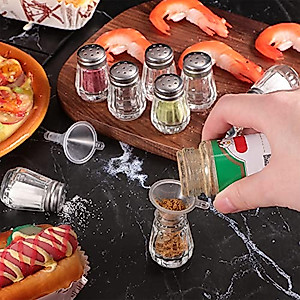 12 Pieces Mini Pepper Shakers Set Mini Shaker Tiny Pepper Shakers Glass Shaker Bottle Condiment Storage Jar with 4 Pieces Plastic Mini Funnels for Storing Pepper, Sugar