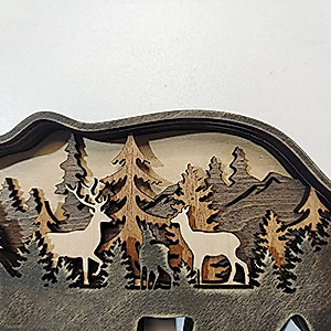 Yinuoday Bear and Mountains Layered Wooden Home Decor Forest Animal Wide Woods-Wall Art Home Decoration for Shelf Table