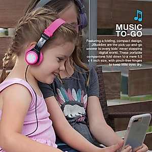 JLab JBuddies Folding Kids Wired Headphones, Toddler Headphones, Noise Isolation, Kids Safe |Volume Limiting Headphones, Headphones for Children Black/Pink