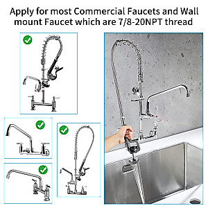 Pre Rinse Spray Valve with 38'' Stainless Hose, Flexible Commercial Sink Hose High Pressure Restaurant Dish Sprayer with Ergonomic Handle Assembly Kit for Commercial Wall Mount Kitchen Faucet