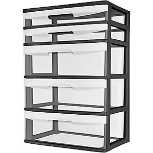 Sterilite 5 Drawer Wide Tower- Black