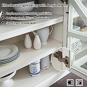 SinCiDo Farmhouse Buffet Cabinet with Storage, 70" Wood Sideboard Storage Cabinet w/4 Glass Barn Doors & Adjustable Shelf, Bar Cabinet for Kitchen, Dining Room, Hallway, White