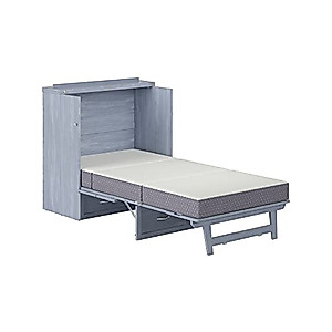 AFI Northfield Twin XL Size Murphy Bed Chest with Mattress, Storage, & Built-in Charger in Driftwood