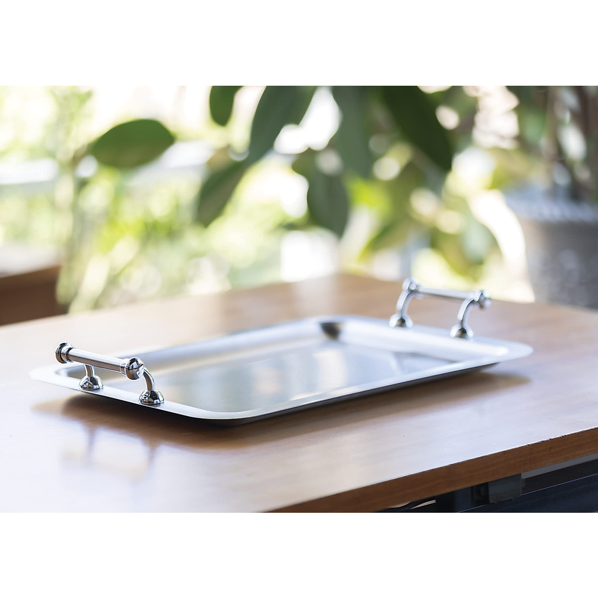 Service Ideas TRRTH2012BS Tray with Handle, Rectangular, Stainless Steel, 20" x 12.5", Silver