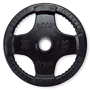 Body-Solid Quad Grip Design Rubber Plate - Olympic Weight Plates 355lbs. Set with Rubber Coating, Dumbbell & Bumper Weights for Barbell, Black