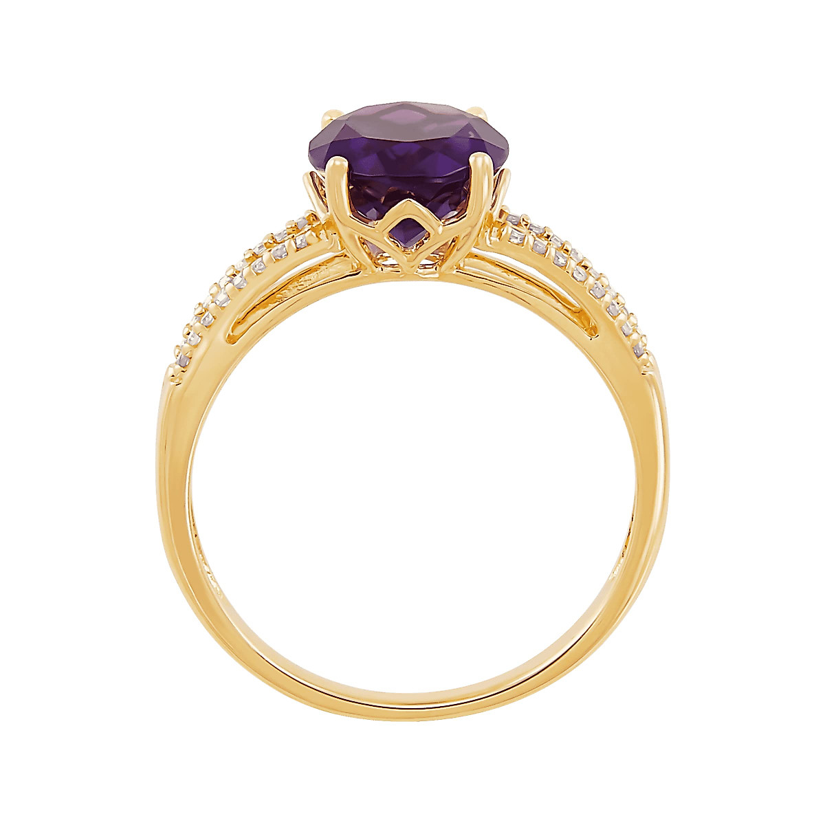 Welry Natural Amethyst Oval-Cut Ring with 1/10 cttw Diamonds in 10K Yellow Gold, Size 7