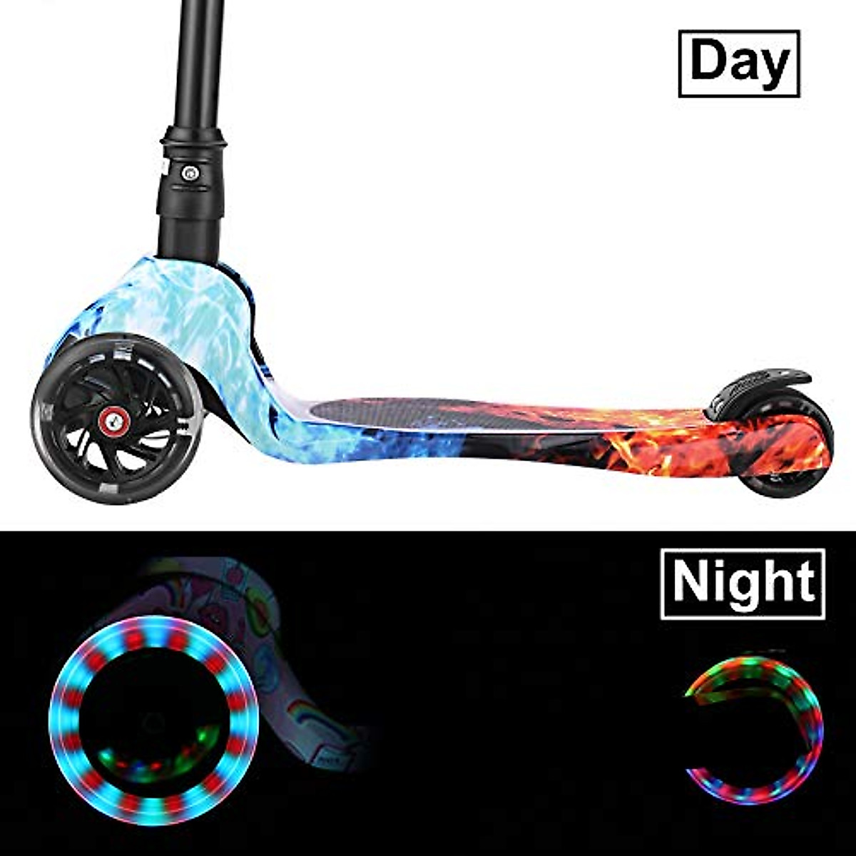 WeSkate Scooters for Kids, Foldable Scooter for Toddlers Girls & Boys, LED Lights Up 3 Wheels Scooter Adjustable Height, Lean to Steer, Great Gifts for Children Ages 3-12