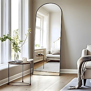 COFENY Full Length Mirror, 71" x 30" Black Arch Floor Wall Mirror, Stable Bracket Glass, Multiple Installation Ways