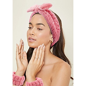 6 Pieces Spa Headband Wrist Washband Scrunchies Cuffs for Washing Face, Towel Wristbands Hair Headband Face Wash Wristband for Women Girls Makeup Prevent Liquids from Spilling Down Your Arms (Pink)