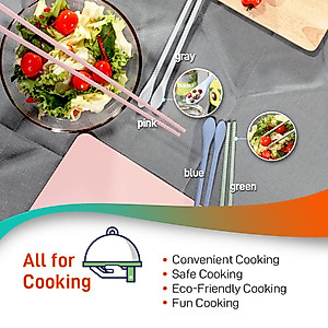 RECOHOME Reusable Long Silicone Cooking Chopsticks with Spoon 12 Inches Dishwasher Safe BPA-free Non-Slip Pastel Color Kitchen utensils Made in Korea (Pastel Blue)