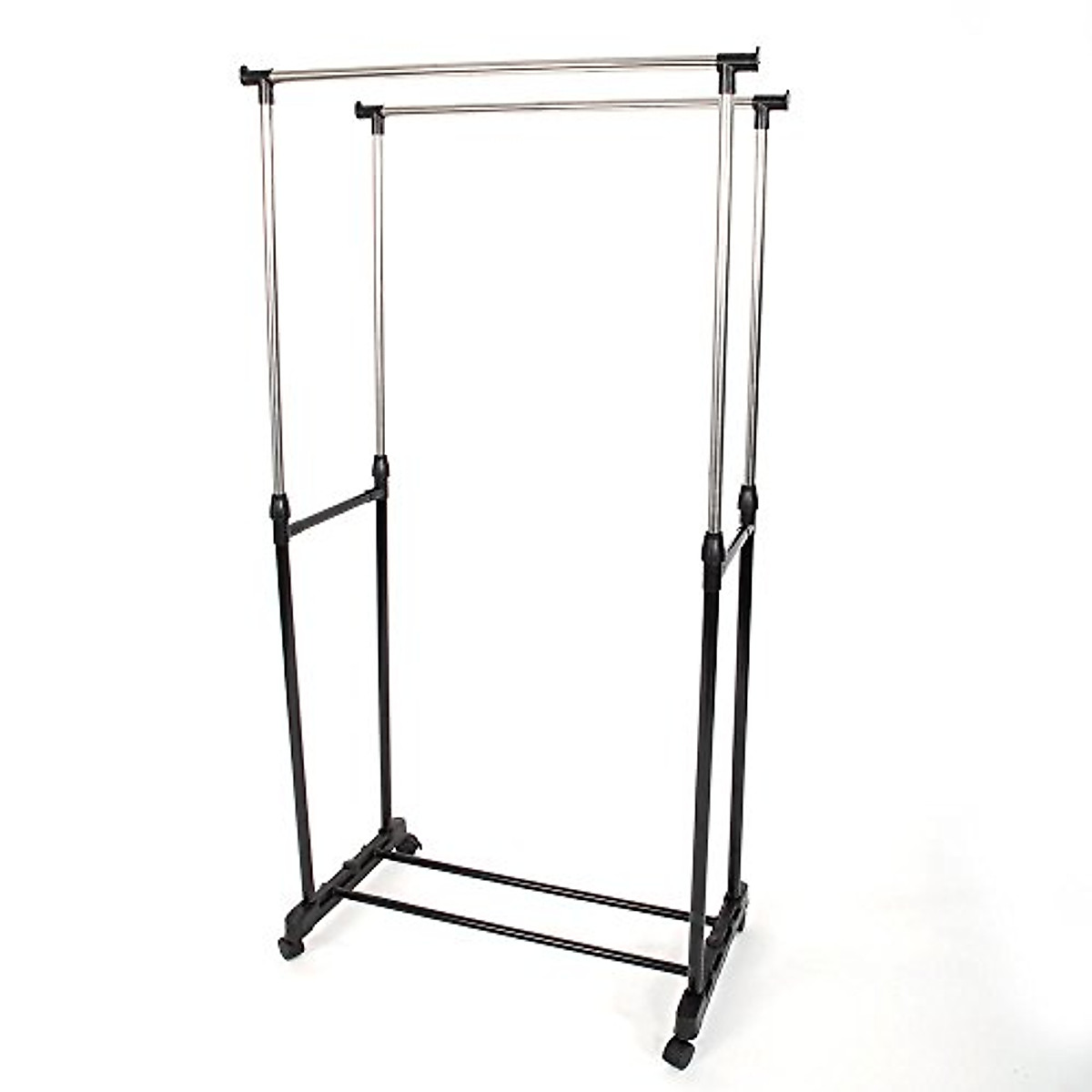 Guangshuohui Clothes Garment Rack, Double Rod Closet Double Rail Clothing Rolling Rack on Wheels and Bottom Shelves, Black & Silver (B)
