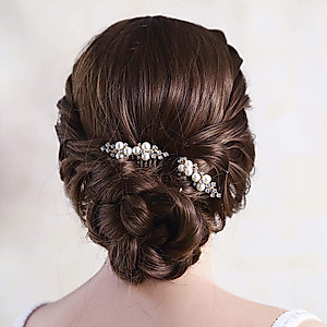 Asooll Gold Wedding Pearl Hair Comb Bride Crystal Headpiece Bridal Rhinestone Hair Clip Hair Accessories for Women and Girls (Set of 2) (A-Gold)