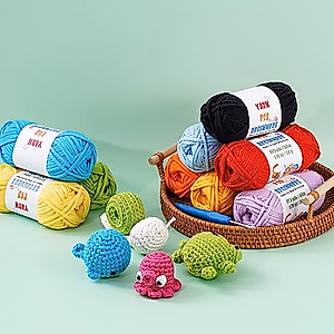 Crochet and Knitting Yarn for Beginners 3x1.76oz Yarn for Crocheting with Easy-to-See Stitches Chunky Cotton-Nylon Blend Easy Yarn Kit for Beginner Crocheting Set 262 Yards, Purple&Orange&Blue
