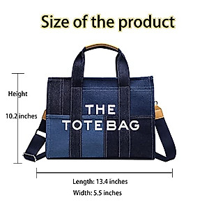 Rysmoclr The Tote Bag for Women Denim Tote Bag with Zipper Women's Traveler Tote Patchwork Design Tote Bag (Black Denim)