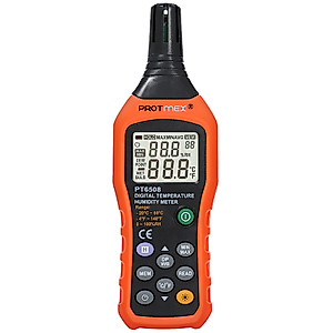 Protmex PT6508 Temperature Humidity Meter, Digital Thermometer Hygrometer Monitor with Ambient, Dew Point, Wet Bulb for Indoor/Outdoor MIN, MAX, Data Hold, LCD Backlight