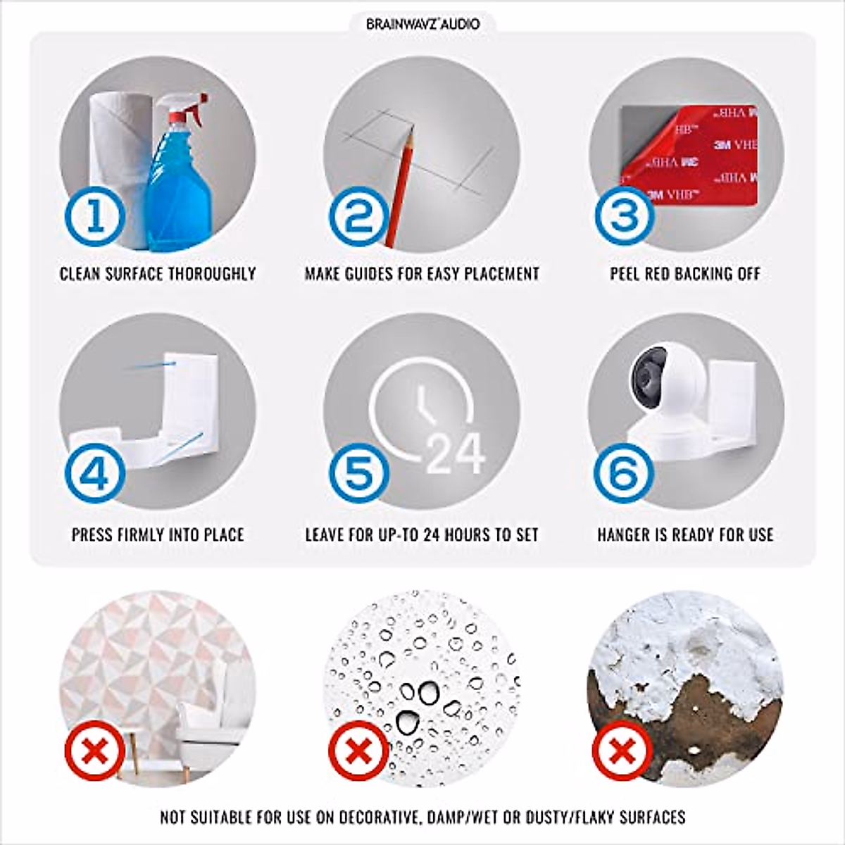 Wall Mount for Kasa EC70 Spot, Adhesive Holder for TP Link Spot Smart Security Camera, Installs in Minutes, No Mess Hanger Bracket by Brainwavz (White)