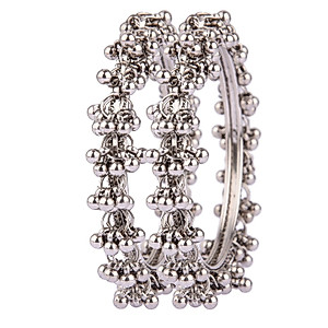 Efulgenz Boho Vintage Antique Tribal Indian Oxidized Bell Charm Bracelet Bangle Set Jewelry for Women, 2-8, Copper, not known