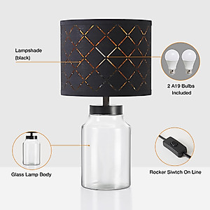 GyroVu Fillable Table Lamp, Lamp with Clear Glass Fillable Modern Table Lamp with Black Square lampshade Beside Lamp for Living Room Bedrooms Office Bulbs Included(Black Square)