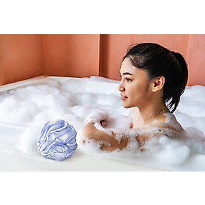 Loofah-Bath Sponge-White w/Color Set-XL-75g by À La Paix-Extra Large 4 Pack Soft Mesh Loufa Puff-Exfoliating Luffa Body Scrubber Women & Men Silky Skin -Long-Handle Body Exfoliator-Bathing Accessories