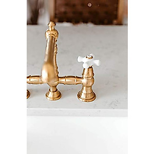 Kingston Brass KS7277PXBS English Country 8" Bridge Kitchen Faucet with Sprayer, Brushed Brass