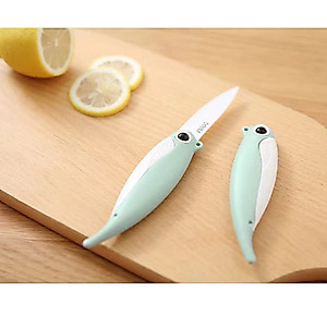 Folding knife, portable pocket ceramic knife for fruit, suitable for carrying super sharp mini fish shaped Ceramic Paring Knife when traveling (Blue)