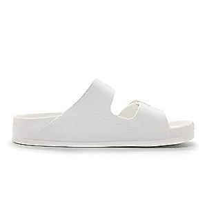 FUNKYMONKEY Women's Comfort Slides Double Buckle Adjustable EVA Flat Sandals (9 M US-Women, White)