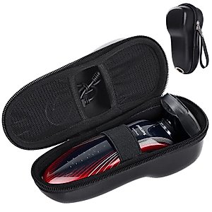 Joogee Travel Razor Case, Hard Case for Men's Shavers, Black Leather Organizer Carrying Bag