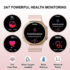 1.32”Smart Watch for Women (Answer/Make Call), 100+Sports Modes Smartwatches with Heart Rate/SpO2/BP/Menstrual Cycle/Sleep Monitor, Step Calorie Counter Fitness Tracker IP67 iOS Android Gift Pink