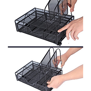 Beiz Desk Organizers and Accessories Storage with Drawer, Paper Tray and 5 Vertical File Folder Holders to Collect Office Supplies, Desktop Organizer for Workspace Home Office School, Black