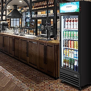 BODEGACOOLER Commercial Merchandiser Refrigerator, Glass Door Display Refrigerator,Upright Beverage Display Cooler with Soft LED Light, Adjustable Shelves and Drink Organizers, 9 Cu. Ft,Black