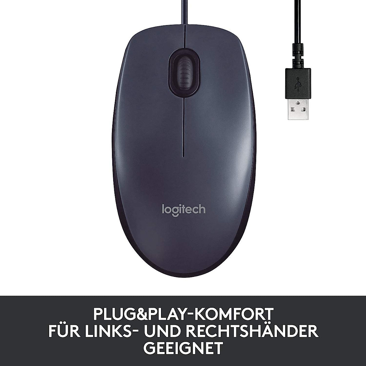 Logitech M100 Wired USB Mouse, 3-Buttons, 1000 DPI Optical Tracking, Ambidextrous PC/Mac/Laptop - Dark/Black