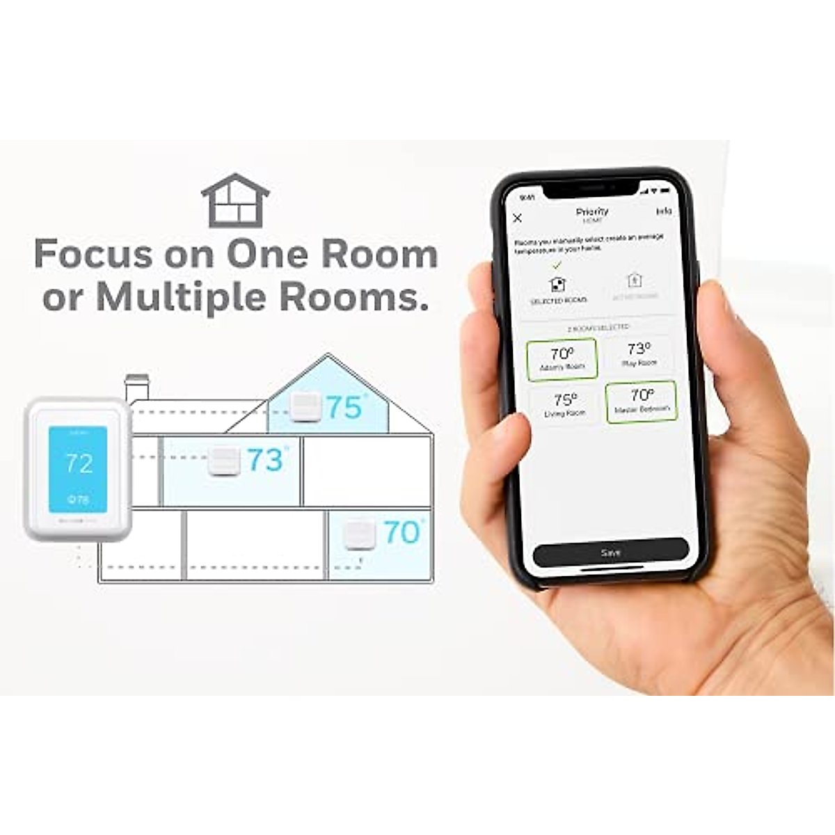 Honeywell Home T9 WiFi Smart Thermostat with 1 Smart Room Sensor, Touchscreen Display, Alexa and Google Assist