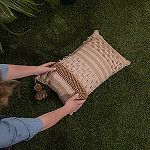 Foreside Home & Garden Tan Pulled Knot 14X22 Hand Woven Filled Outdoor Pillow