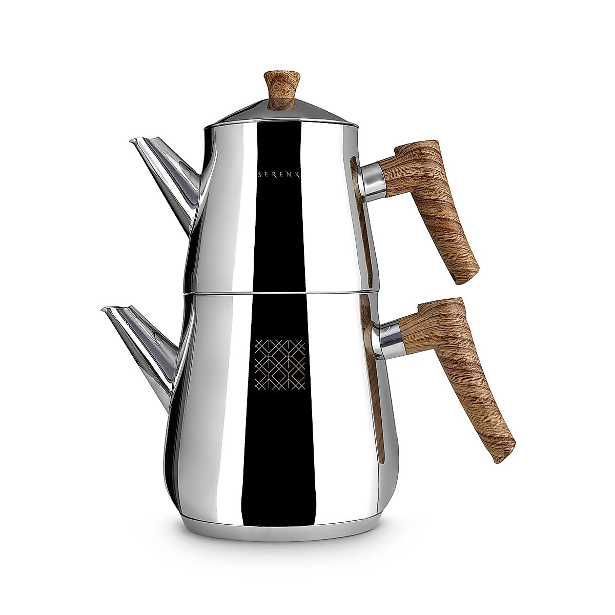 Serenk Stainless Steel Turkish Teapot Set, Stovetop Tea Maker with Induction Base, Non Slip Bakelite Handles, Dishwasher Safe, 2 Lids, 3 qt, 101 oz Black (Black)