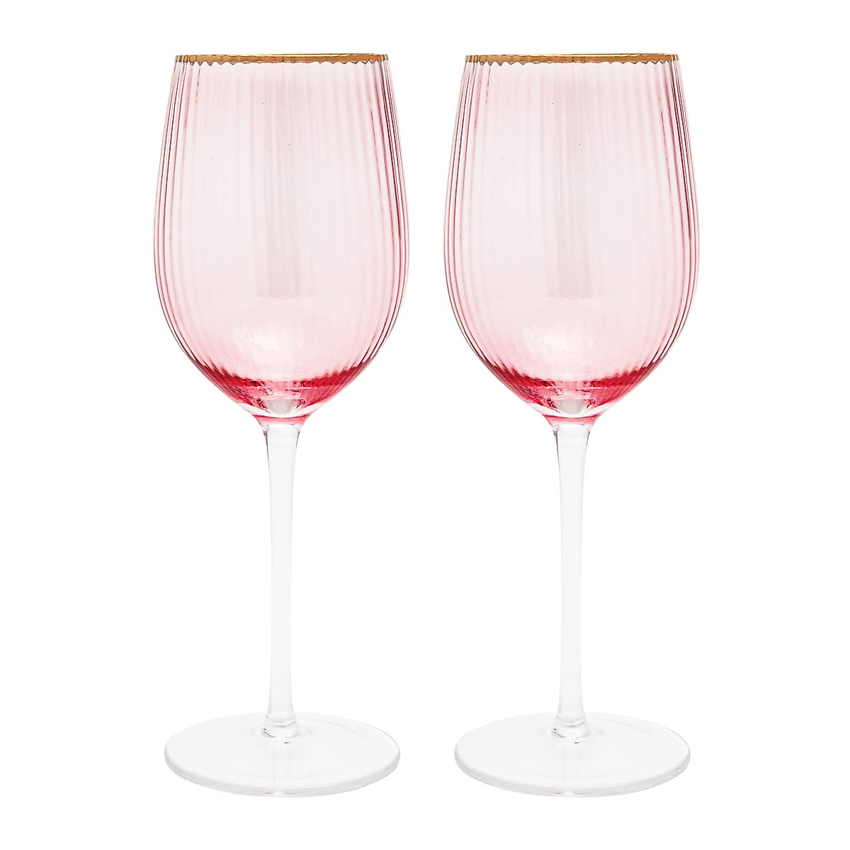 Vikko Décor Wine Glasses, Set of 2 Peach Blown Glass with Gold Rim, 11 Ounce Fancy Wine Glasses With Stem for Red and White Wine, Dishwasher Safe Goblets, Decorative Wine Glasses