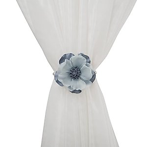 SUQ I OME 2 Pack of Pearl Magnetic Flower Curtain Tieback with Handmade Flower Decorative Drapery Holdbacks Rope Holder for Home, Office,Blue