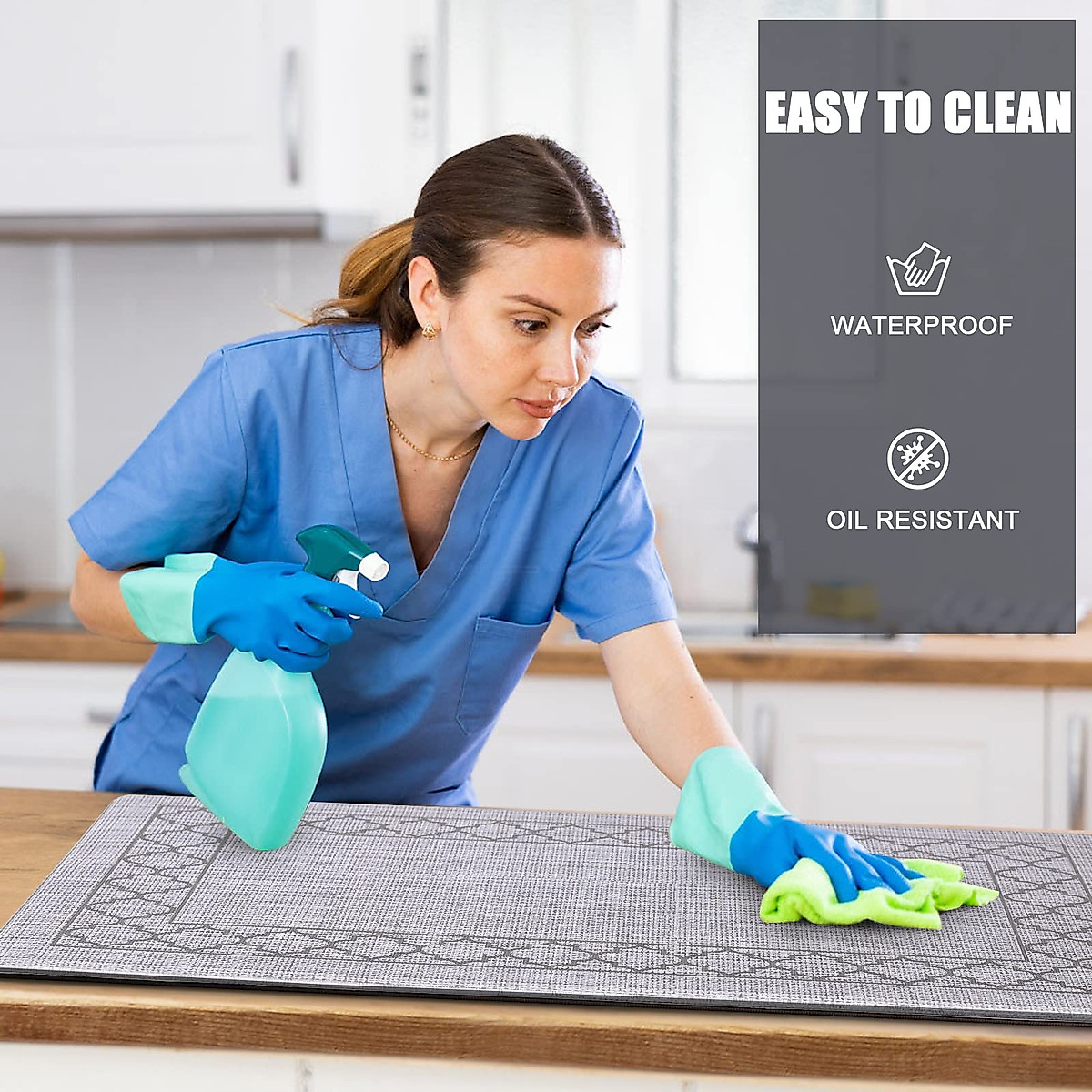 WEZVIX Kitchen Mat Anti Fatigue Kitchen Rug Non-Skid, 1/2Inch Waterproof Standing Mat [2 PCS], Cushioned Kitchen Mats and Rugs, Comfort Floor Mats for Home, Office, Sink, Laundry - Grey and Grey…