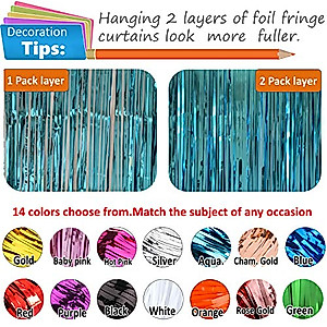 Moohome 4 Pack 3ft x 8ft Aquamarine Foil Fringe Curtain, Tinsel Door Fringe Backdrop Curtain for Birthday Wedding Engagement Graduation Celebration Bachelorette Party Decorations