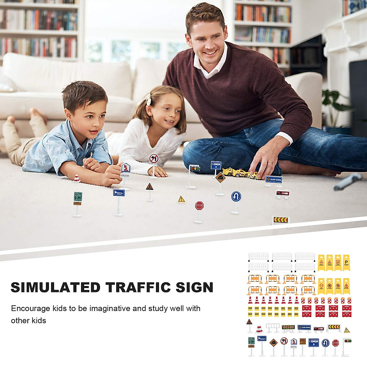 1Set Play Traffic Signs, Street Road Signs Playset for Car & Train Set for Kids, Kids Road Signs Toy Traffic Cones Mini Roadblocks Toyset Educational Toys