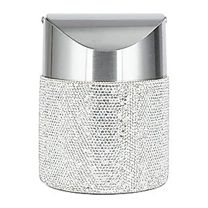KEYPOWER Bling Rhinestone Mini Trash Can Tiny Waste Can with Swing Lid Stainless Steel,Suitable for Countertop,Car,Table Desk(White)