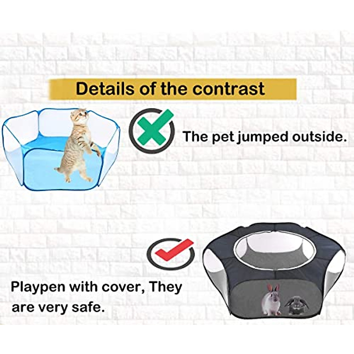 Linifar Small Animals Playpen, Pet Tent Transparent & Portable Fence with Zippered Cover Outdoor/Indoor Exercise Yard Fence for Puppy Kitten Rabbit Bunny Hamster Rat Guinea Pig Hedgehog Chinchilla