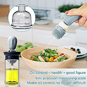 WOBILOO Glass Olive Oil Dispenser Bottle With Silicone Brush 2 In 1, Silicone Dropper Measuring Oil Dispenser Bottle for Kitchen Cooking, Frying, Baking, BBQ Pancake, Air Fryer (2 Oil Brush & 2 Straw) (BLUE)