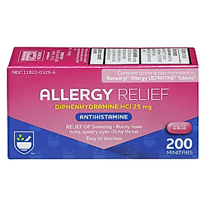 Rite Aid Antihistamine Allergy Relief with Diphenhydramine | Allergy Medicine | Easy-to-Swallow Small Tablet Size Allergy Relief | Common Cold & Respiratory Allergy Medication (200 Count)