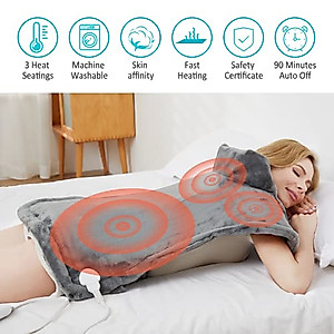 Wapaneus XL Large Heating Pad for Back & Neck,33"x24'' Wearable Electric Heated Pad- Heat Therapy Muscle Pain and Cramps Relief,with 3 Temperature Settings, Auto Shut-Off Machine Washable, Gray
