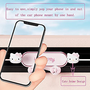 Enaiwn Cute Anime Hello Kitty Phone Mount for Car,Pink Cat Air Vent Clip Car Phone Holder Mount Fit for All Cell Phone, Pretty Car Accessories for Women and Girls (Pink)