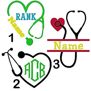 Personalized Monogram Tote Bag Nurse Doctor Appreciation Heart Stethoscope Initials Gift RN LPN CAN (Design #3/Black)